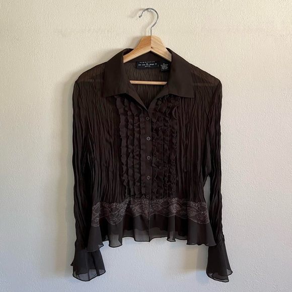 Vintage | Tops | Y2k Ruffle Button Down Blouse | Poshmark